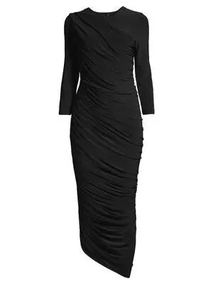 Norma Kamali Diana Ruched Bracelet-length Sleeve Gown Black