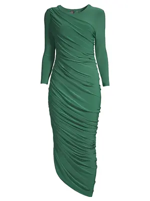 Norma Kamali Diana Ruched Bracelet-length Sleeve Gown Mountain Green