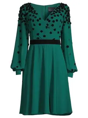 Shani Flocked Velvet Surplice Dress - Green