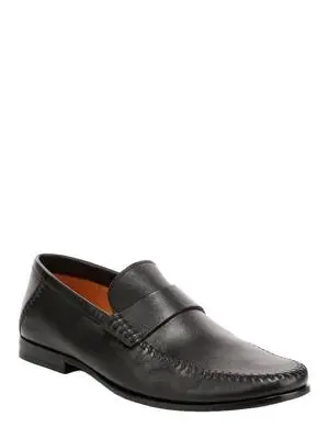 Santoni Paine Leather Moccasin Loafers - Black