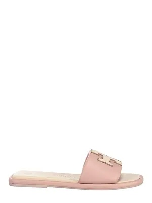 Tory Burch Double-t Monogram Padded Leather Slide Sandals Shell Pink