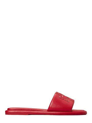 Tory Burch Double-t Monogram Padded Leather Slide Sandals Tory Red