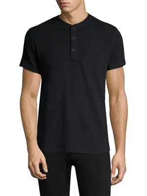 Rag & Bone Textured Slim-fit Short Sleeve Henley T-shirt - Black