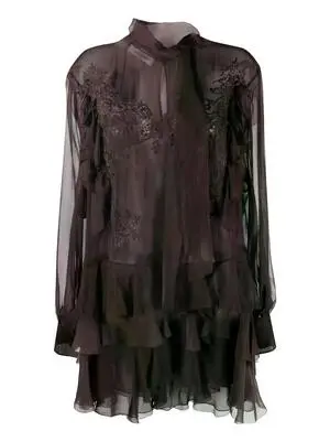 Valentino Garavani Floral-lace Silk Blouse - Brown