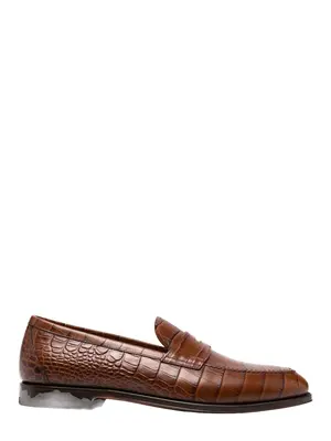 SCAROSSO Crocodile Effect Loafers - Brown