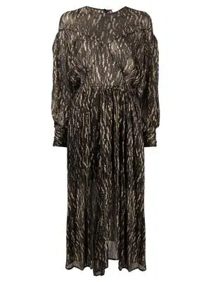 IRO PARIS Metallic Abstract-print Pleated Midi Dress - Black