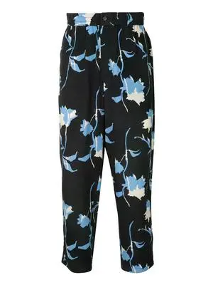 PORTS V Floral Print Cropped Trousers - Blue