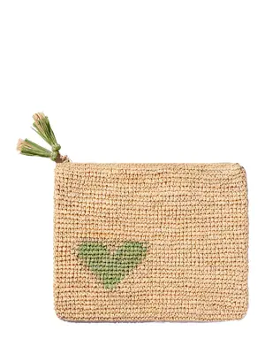 Aerin AERIN Heart Raffia Pouch Chartreuse