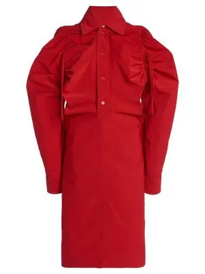 Bottega Veneta Drawstring Detailed Tech-wool Midi Shirt Dress - Red