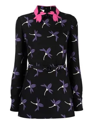 Valentino Garavani Floral Print Belted Shirt - Black