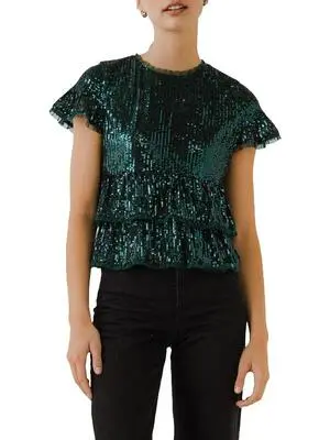 Endless Rose Sequin Babydoll Top - Green