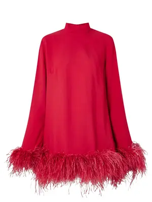 TALLER MARMO Taller Marmo + Net Sustain Gina Feather-Trimmed Mini Dress Red