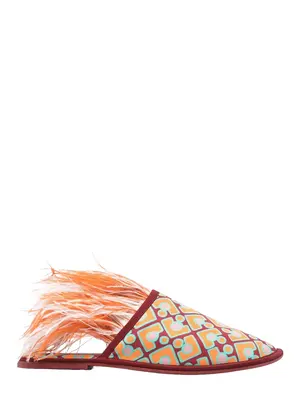 La DoubleJ Boudoir Feather-trim Slippers - Red