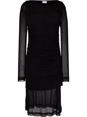 FERRAGAMO Sheer-panels Draped Midi Dress - Black