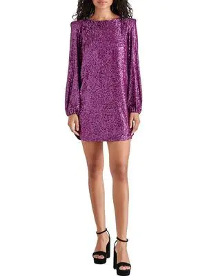 STEVE MADDEN Steve Madden Sequin Mini Shift Dress With Long Sleeves