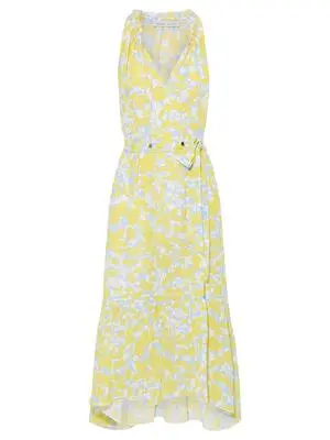 Heidi Klein Belted Printed Silk Crepe De Chine Midi Dress - Yellow