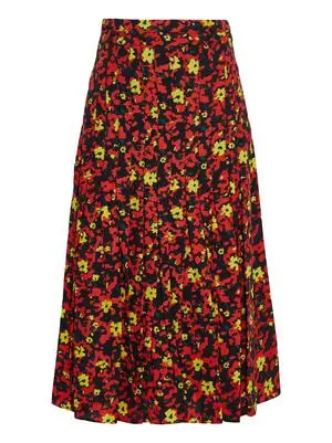 Proenza Schouler Printed Pleated Crepe Midi Skirt - Tomato Red