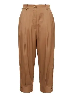 Emilio Pucci Cropped Pleated Crepe De Chine Tapered Trousers - Camel