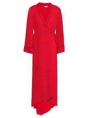 GANNI Asymmetric Polkadot Georgette Midi Wrap Dress - Tomato Red
