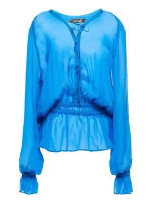 Roberto Cavalli Embellished Gathered Silk-chiffon Blouse - Azure