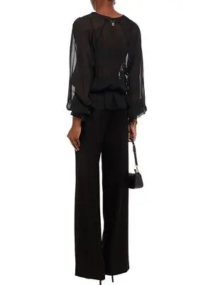 Roberto Cavalli Embellished Gathered Silk-chiffon Blouse - Black