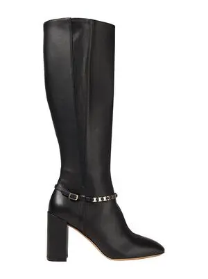FERRAGAMO Tribu 85 Chain-trimmed Leather Knee Boots - Black