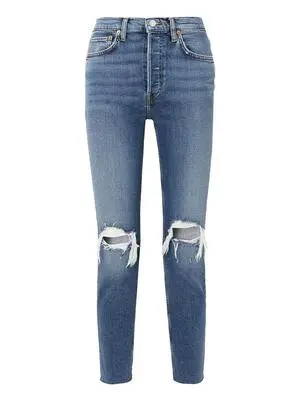 RE/DONE 90s Comfort Stretch High-rise Cropped Skinny Jeans - Mid Denim
