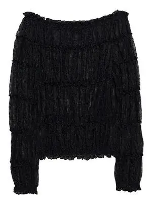 Missoni Off-the-shoulder Shirred Metallic Crochet-knit Top - Black