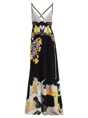 Etro Open Back Floral-print Silk Maxi Dress - Black