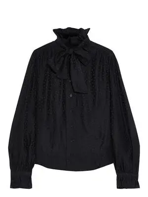 Equipment Pussy-bow Ruffle-trimmed Silk-jacquard Blouse - Black