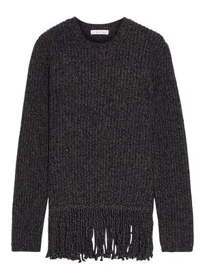 Max Mara Fringed Wool And Cashmere-blend Sweater - Midnight Blue