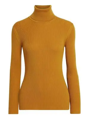 Iris & Ink Floriane Ribbed Merino Wool Turtleneck Sweater - Marigold