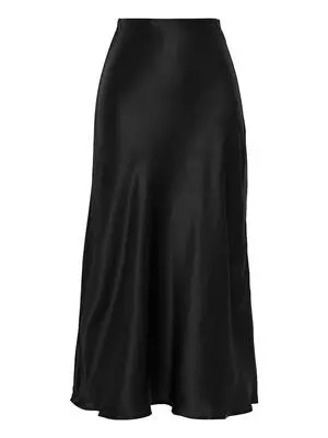 Iris & Ink Mirabelle Organic Silk Satin Midi Skirt - Black