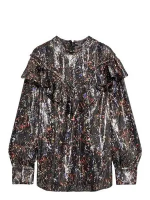 IRO PARIS Meysam Ruffled Printed Metallic Silk-blend Blouse - Black