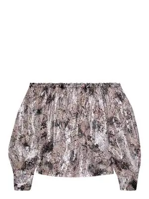IRO PARIS Off-the-shoulder Printed Fil Coupé Silk-blend Top - Silver