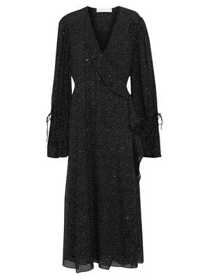IRO PARIS Shark Ruffletrimmed Glittered Chiffon Midi Wrap Dress - Black