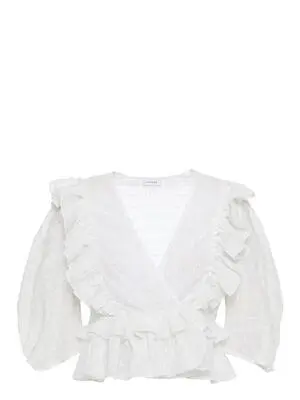 Rhode Elodie Cropped Ruffled Fil Coupé Blouse - White
