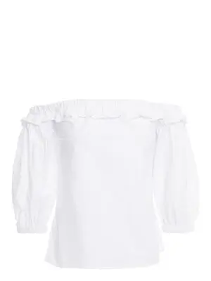 Ba&sh Pascal Off-the-shoulder Ruffle-trimmed Cotton-poplin Top - White
