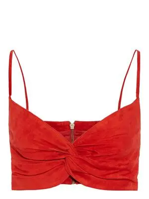 Michelle Mason Cropped Twist-front Suede Top - Red