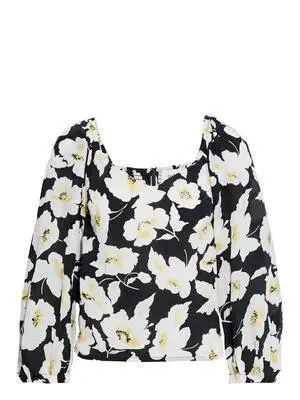 Ba&sh Floral-print Crepe De Chine Top - Black