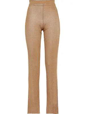 Acne Studios Metallic Ribbed-knit Flared Pants - Light Brown