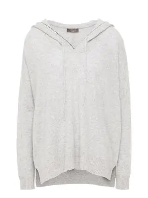 N.peal Mélange Cashmere Hoodie With Bead Embellishment - Light Gray