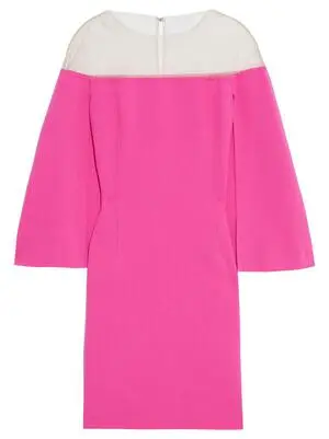 Oscar De La Renta Cape-effect Tulle-paneled Wool-blend Crepe Mini Dress - Bright Pink