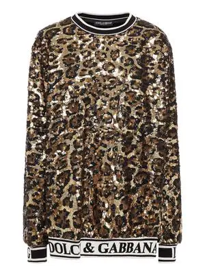 Dolce & Gabbana Leopard-print Sequined Sweatshirt - Black