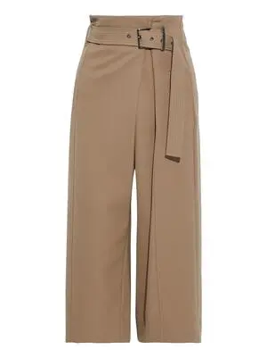 Brunello Cucinelli Cropped Belted Wool Wide-leg Pants - Sand