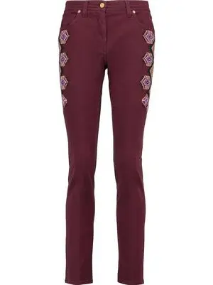 Etro Embroidered High-rise Skinny Jeans - Plum