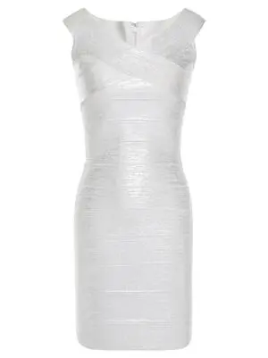 Herve Leger Off-the-shoulder Metallic Bandage Mini Dress - Silver