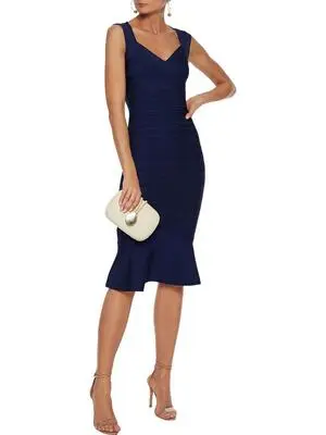 Herve Leger Fluted Cutout Bandage Dress - Navy