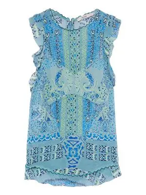Etro Printed Silk-crepon Top With Bead Embellishment - Grey Green
