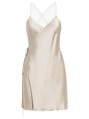 Michelle Mason Silk-satin Mini Wrap Dress - Platinum